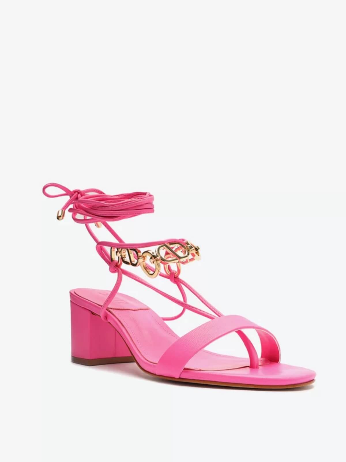 SANDÁLIA HANNYA SALTO BLOCO CORRENTE COURO ROSA SCHUTZ | Lis Rose